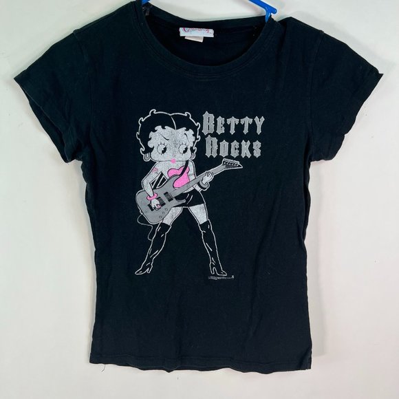 Cheesy | Tops | Betty Boop Vintage Betty Rocks Shirt Black Cheesy Tag ...